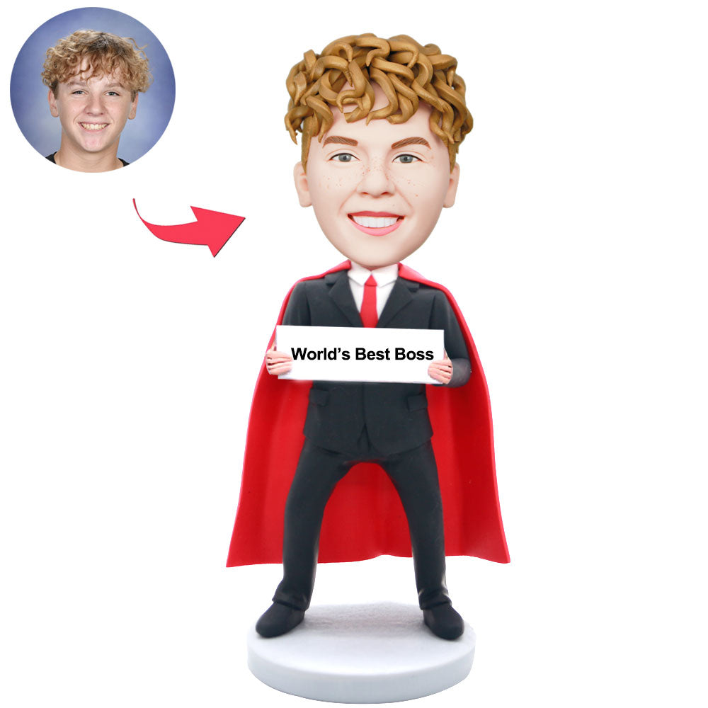 Custom Boss Bobblehead With Cloak And World's Best Boss Sign – Figure ...