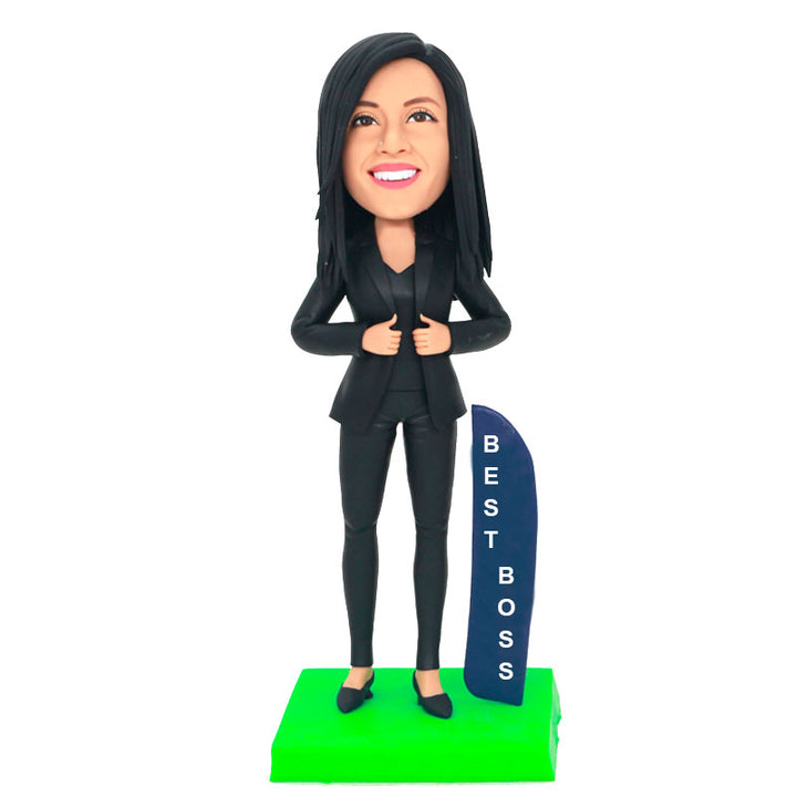 Custom Female Best Boss Bobblehead in A Black Suit – Figure Bobblehead