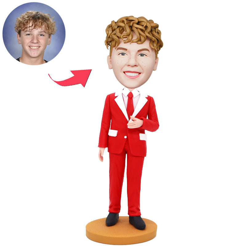 Custom Male Business Bobbleheads In Red Suit – Figure Bobblehead