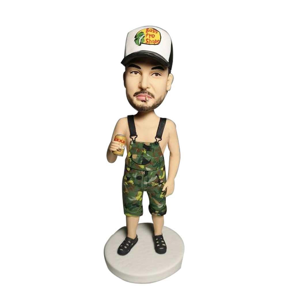 Cool Man In Military Green Overalls Custom Figure Bobblehead