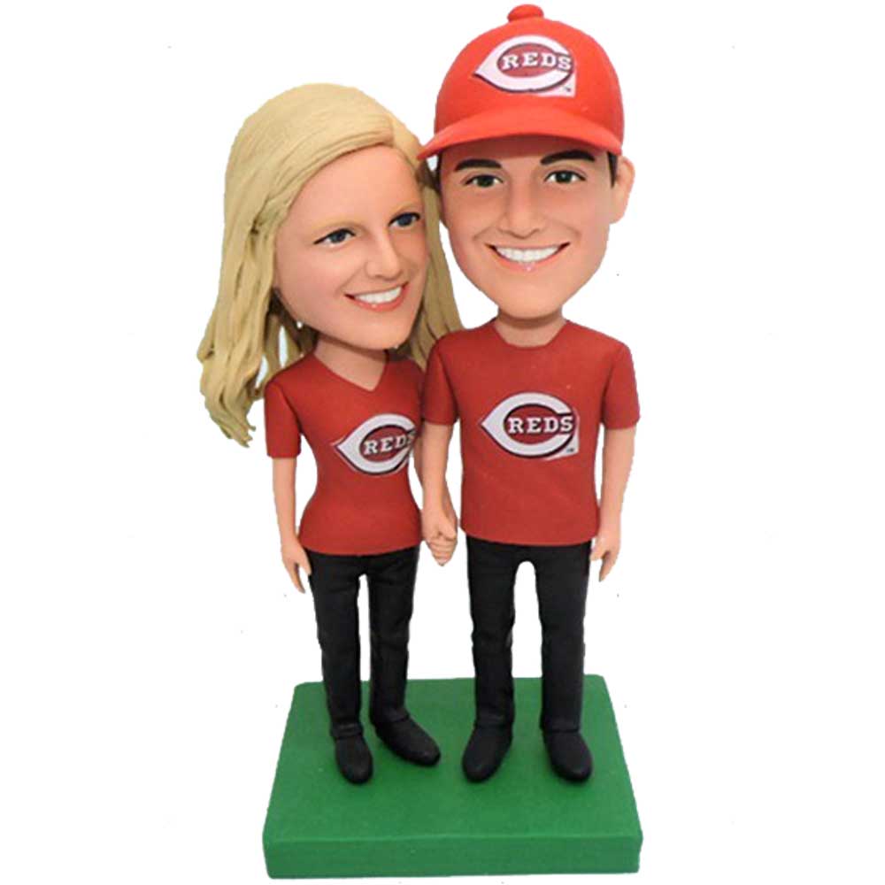 Valentine Gifts - Couple Cincinnati Reds Fans Custom Figure Bobblehead