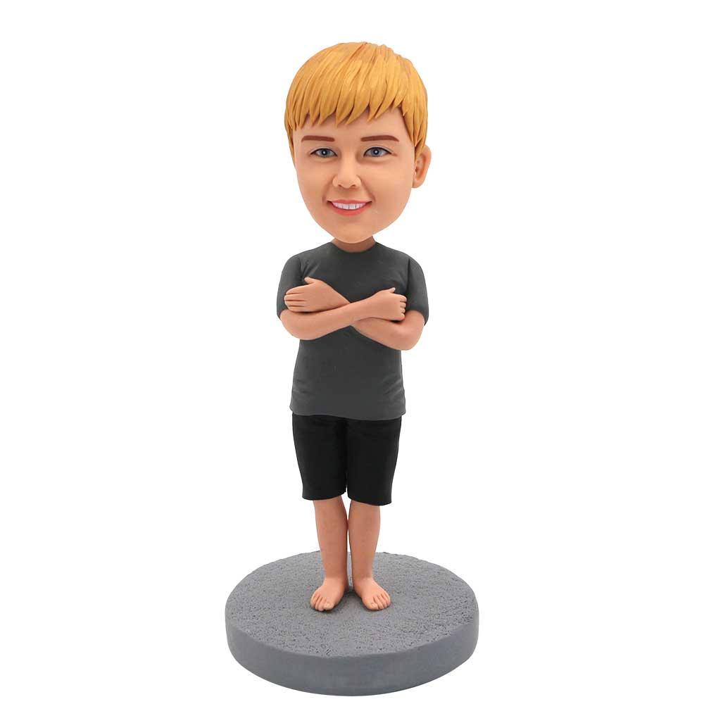 Cute Boy Holding Hands on His Chest Custom Figure Bobblehead
