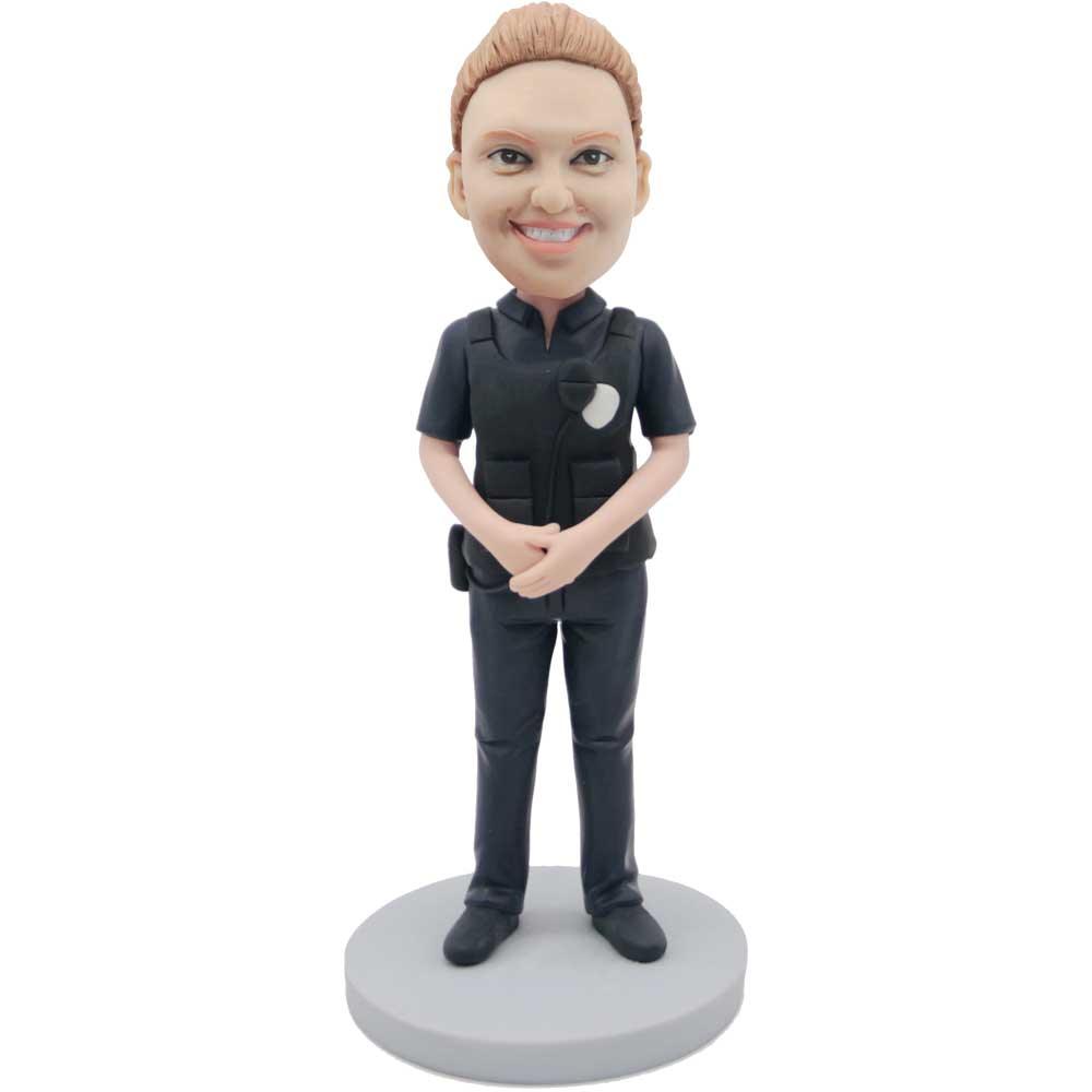 Female Police In Black Police Uniform Custom Figure Bobbleheads