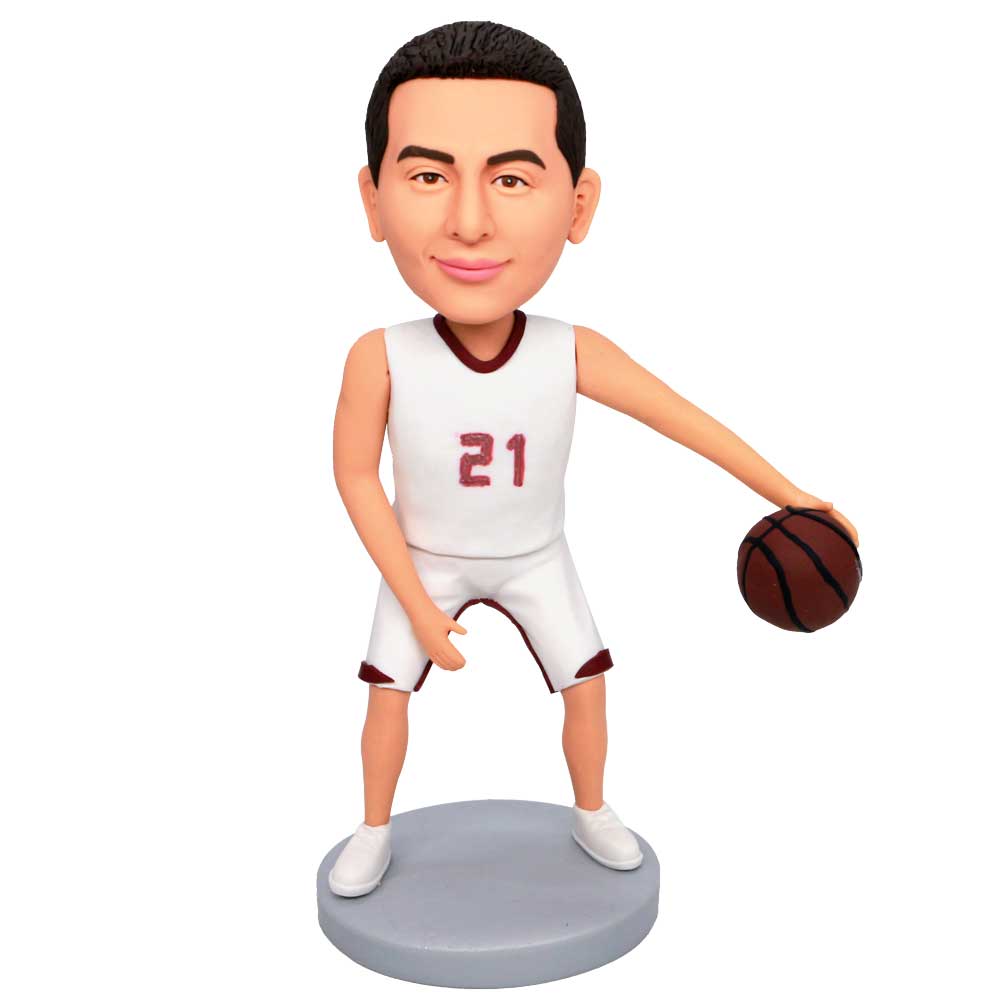 Male Basketball Player In White Jersey Holding A Basketball Custom Fig ...