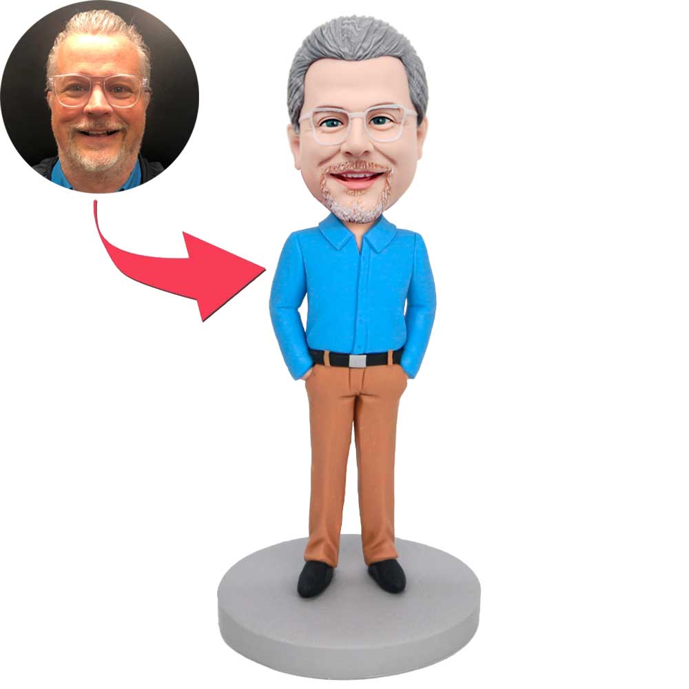 Custom Male Boss Bobblehead Gifts In Blue Shirt – Figure Bobblehead