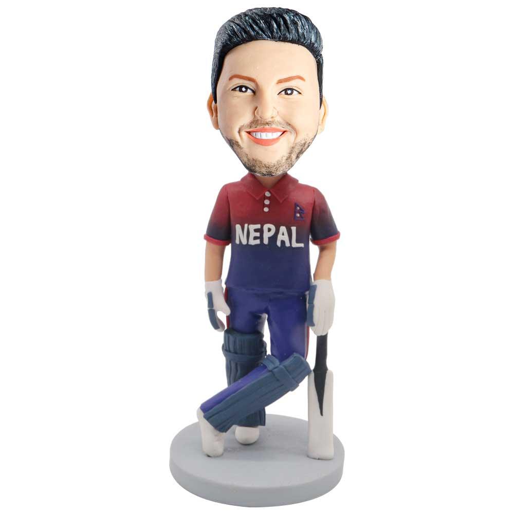 Male Cricket Player In Professional Uniform With Nepal Custom Cricket ...
