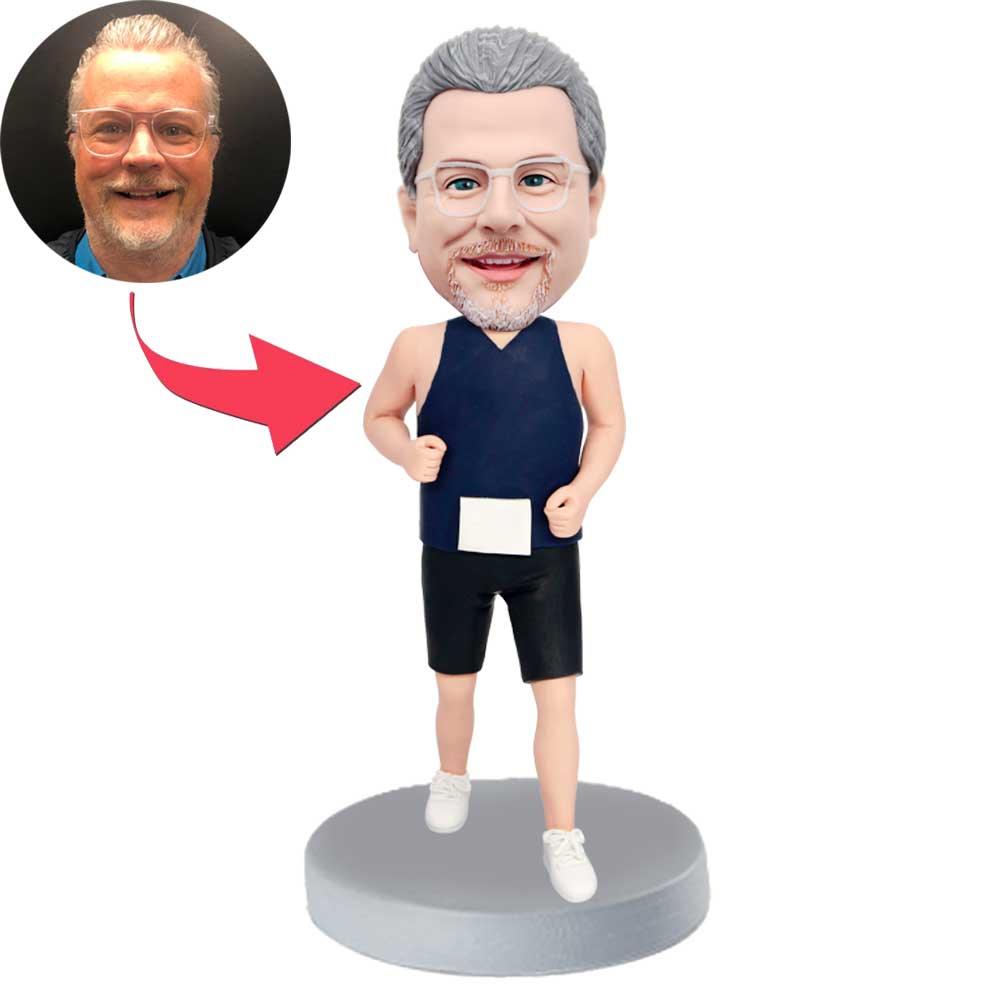 Male Marathon Runner in Blue Sports Wear Custom Figure Bobbleheads