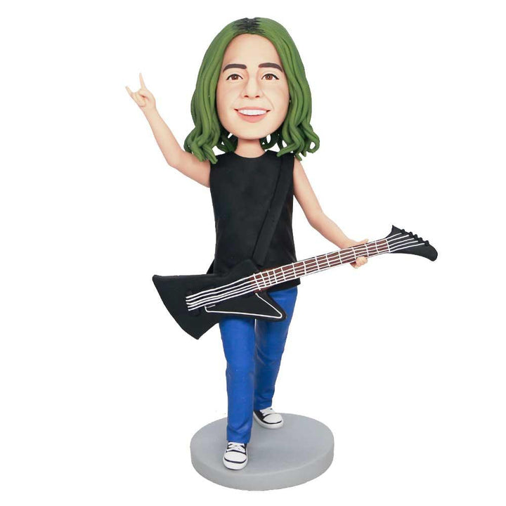 Male Rock Singer Holding Electric Guitar Custom Figure Bobbleheads