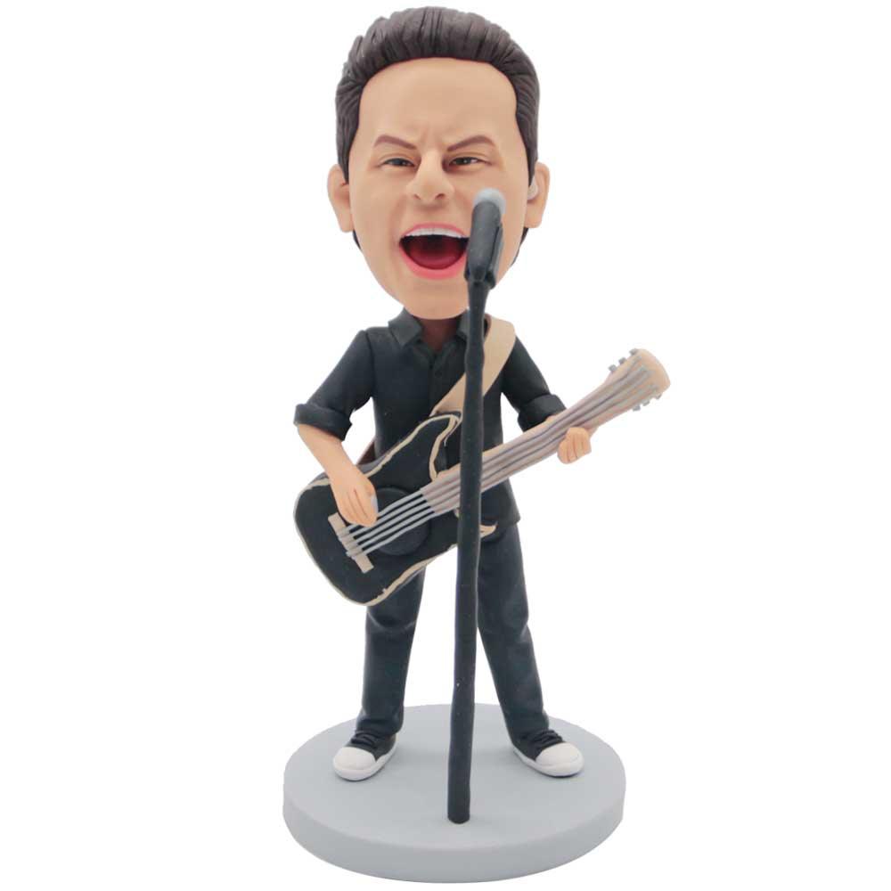 Male Singer In Black Shirt And Holding Guitar Custom Figure Bobblehead