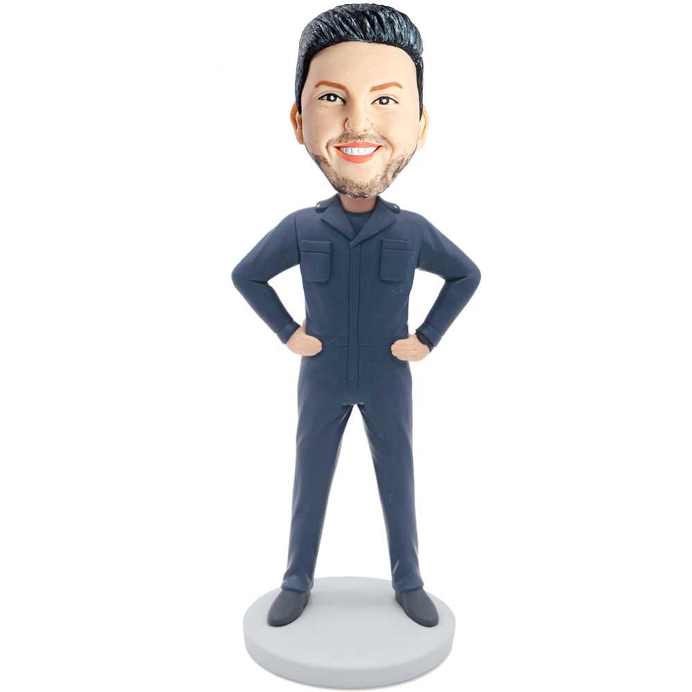 Male Worker In Work Clothes And Hands On Hips Custom Figure Bobblehead